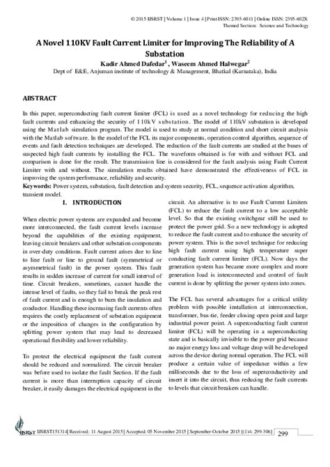 Pdf A Novel 110kv Fault Current Limiter For Improving The Reliability Of A Substation