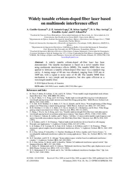 Pdf Widely Tunable Erbium Doped Fiber Laser Based On Multimode Interference Effect