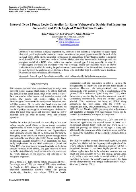 Pdf Interval Type 2 Fuzzy Logic Controller For Rotor Voltage Of A