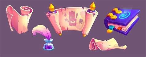 Free Vector Parchment Scrolls And Ancient Spell Book Set