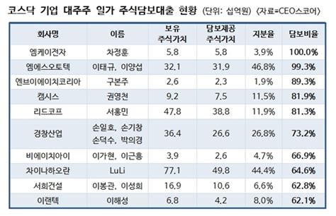 코스닥기업 3곳 중 1곳은 대주주 주식담보대출 중기이코노미