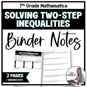 Solving Two Step Inequalities 7th Grade Math Binder Notes By Lisa