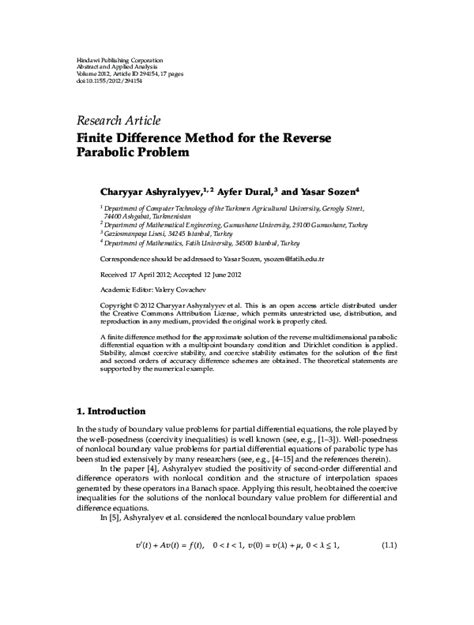pdf finite difference method for the reverse parabolic problem