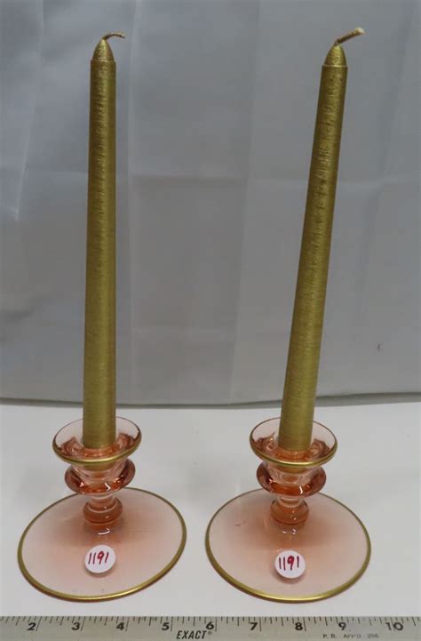 Pair Of Depression Glass Candle Holders With Candle Schmalz Auctions