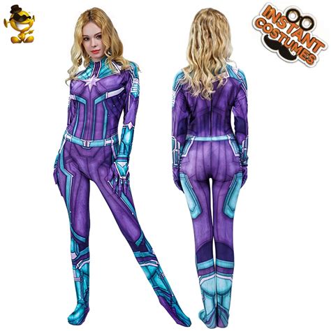 Ladies 3d Printed Captain Marvel Costume Adults Cosplay Bodysuit