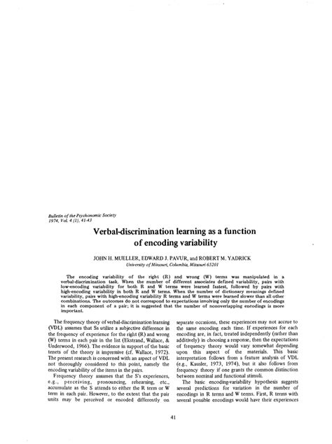 Pdf Verbal Discrimination Learning As A Function Of Encoding Variability