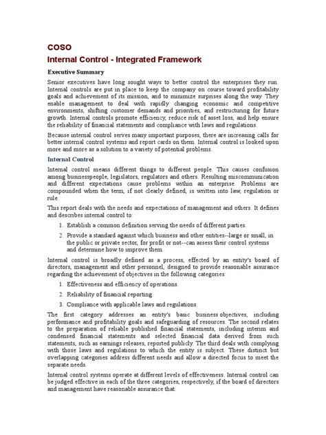 Coso Internal Control Integrated Framework Pdf Internal Control
