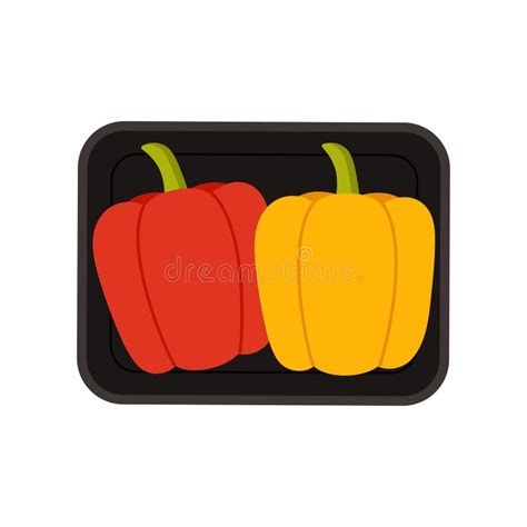 Yellow And Red Bell Peppers In Rectangular Black Plastic Tray Top View