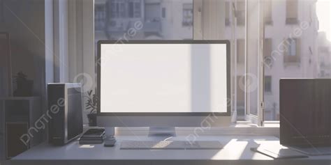 대형 모니터 키보드 마우스와 정리된 사무용 필수품을 갖춘 세련된 디자인을 갖춘 책상 위의 현대적인 컴퓨터로 전문적인 작업 공간을