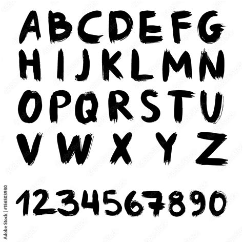 Hand Drawn Alphabet Made With Brush Isolated Letters And Numbers On A White Background Vector