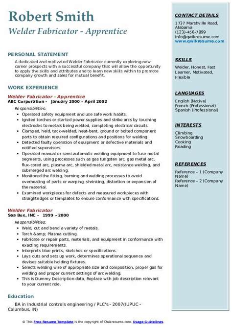 10 Welder Fabricator Resume Samples And Templates For 2025