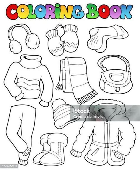 สมุดระบายสีเครื่องแต่งกายฤดูหนาว 1 ภาพประกอบสต็อก ดาวน์โหลดรูปภาพตอนนี้ กระดาษระบายสี