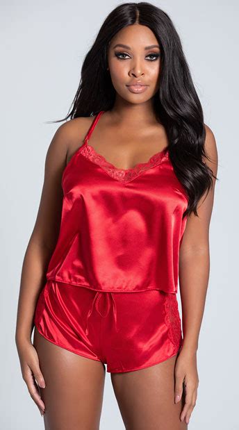 Jasmina Satin Cami And Short Set Red Satin Pajama Short Set