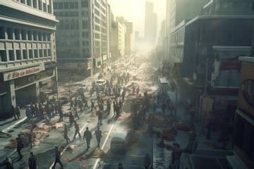 Surviving The Zombie Apocalypse Cityscape Crowded With Zombies