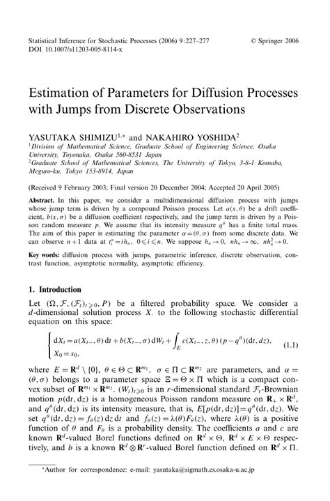 Pdf Estimation Of Parameters For Diffusion Processes With Jumps From