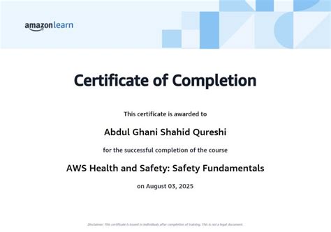 Completed Training For Aws Health And Safety Abdul Ghani Qureshi