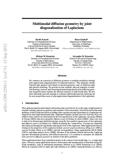 Pdf Multimodal Diffusion Geometry By Joint Diagonalization Of Laplacians