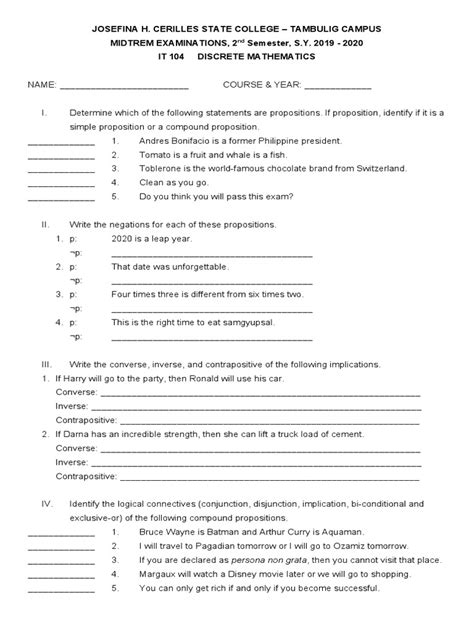 Bsit I Discrete Math Midterm Exam Pdf Metalogic Logic