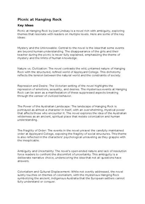 Picnic At Hanging Rock Eng 101 Themes And Literary Features Analysis