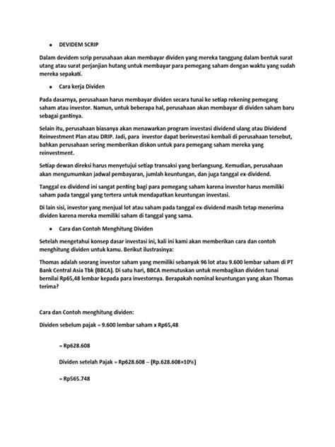 Deviden Scrip Pdf Pengelolaan Keuangan And Uang