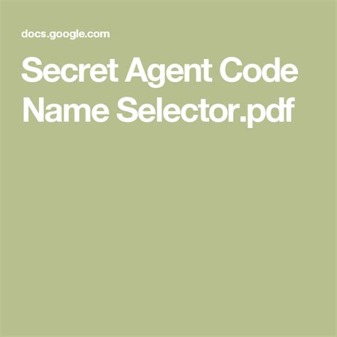 Secret Agent Code Name Selector Pdf Code Names Secret Agent Coding