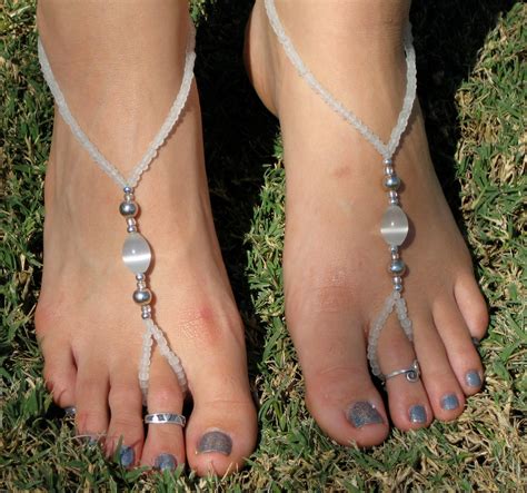 White And Silver Barefoot Sandals Slave Anklet By HouseOfBlaise