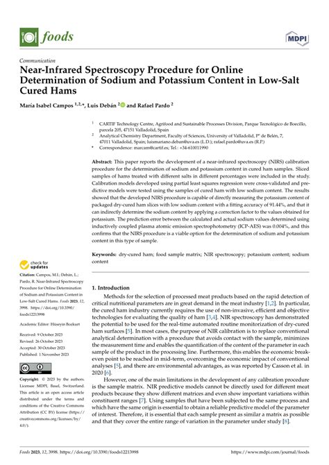 Pdf Near Infrared Spectroscopy Procedure For Online Determination Of