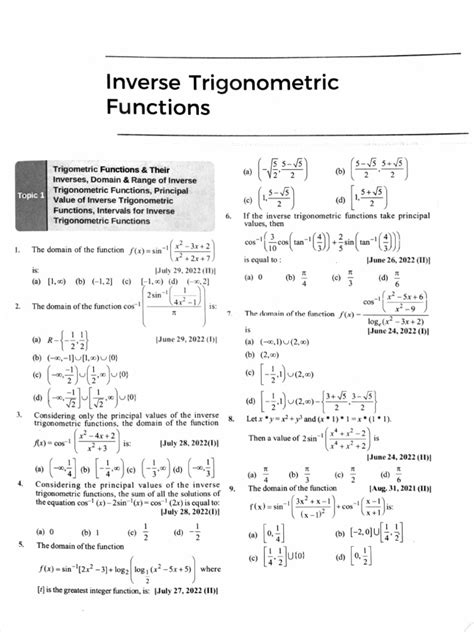 Inverse Trigonometric Functions M Pdf Function Mathematics