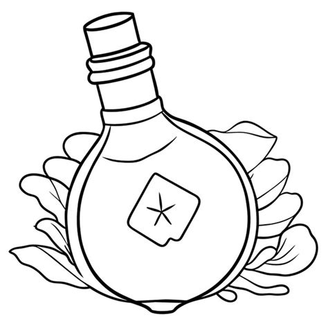 Bottle Of Magic Potion Vector Illustration Outline On Isolated White