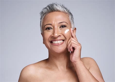 Premium Photo Skincare Cream And Senior Woman In Studio Portrait For