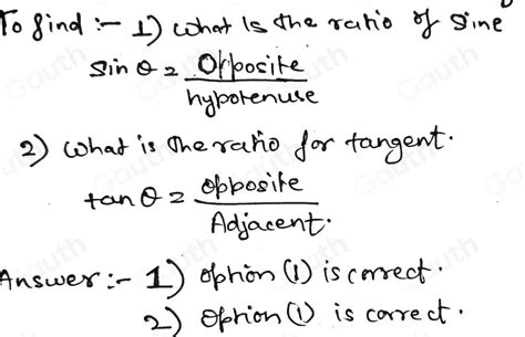Solved 1 What Is The Ratio For Sine Opphyp Adjopp Oppadj Hypopp 2 What Is The Ratio For