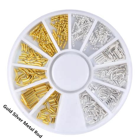 3d 골드 실버 혼합 보석 금속 리벳 막대 네일 아트 장식 매니큐어 도구라인석 And 데코레이션 Aliexpress