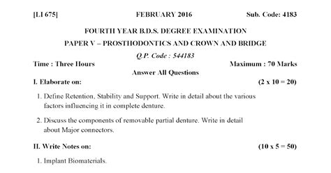 Dentosphere World Of Dentistry February 2016 Past Question Fourth