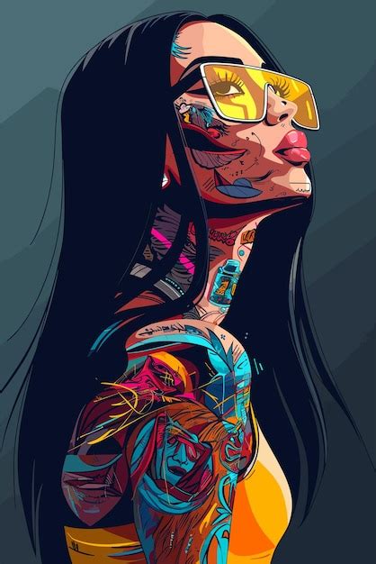 Premium Vector Beautiful Girl In Sunglasses With A Tattoo On Her Body