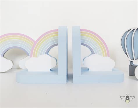 Pastel Rainbow Wooden Bookends Pair Wooden Nursery Decor Etsy