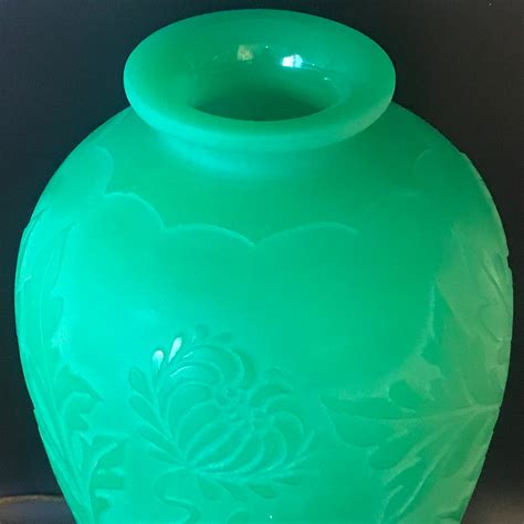 Steuben Acid Etched Green Glass Vase Mounted As Lamp 14 H Singer