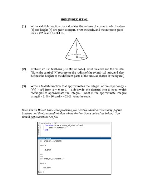 Hw 2 Problems Homework Set 1 Write A Matlab Function That
