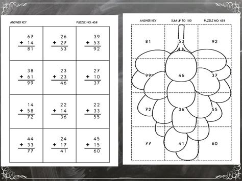 2 Digit Addition Puzzle Black And White Sum Up To 100 Addition Adding