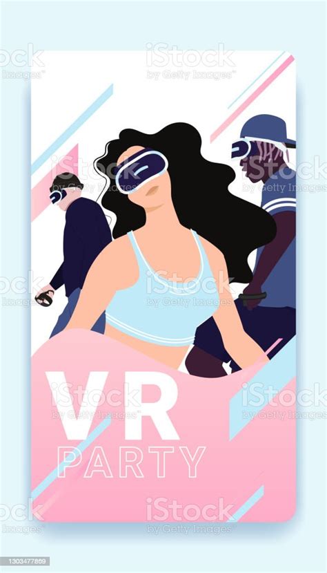 Vr 파티를 즐기는 젊은이들과 함께하는 소셜 미디어 스토리 템플릿 코로나바이러스 전염병 동안 엔터테인먼트 산업 가상 몰입형 및
