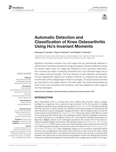 Pdf Automatic Detection And Classification Of Knee Osteoarthritis Using Hus Invariant Moments