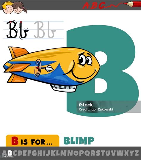 Letter B From Alphabet With Cartoon Blimp Character Stock Illustration