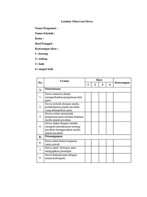 Lembar Observasi Siswa Pdf