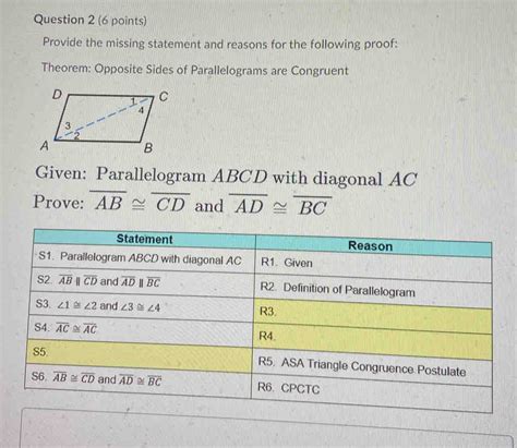 Solved Question 2 6 Points Provide The Missing Statement And Reasons