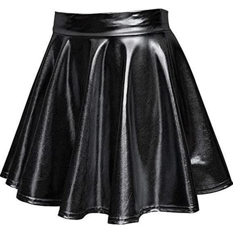 Womens Pleated Skirt Patent Leather Skirt Classic High Waisted Trendy