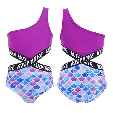 Inhzoy Girls One Piece Bikini Swimsuit Print Ruffles One Shoulder