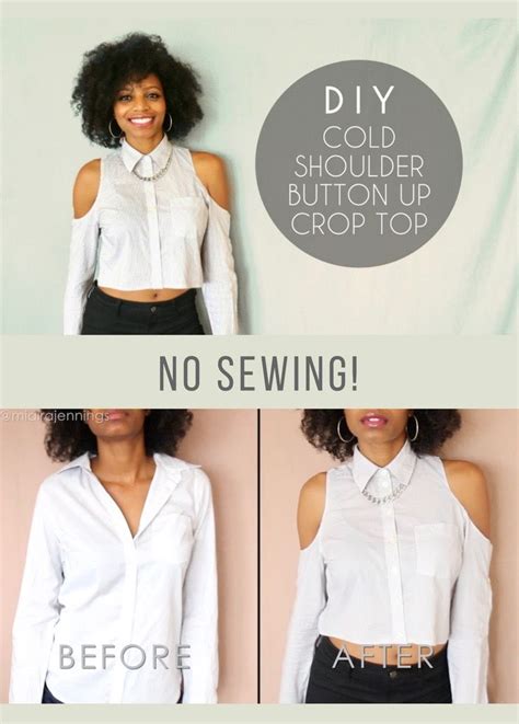 DIY Cold Shoulder Button Up Crop Top No Sewing Required Diy Clothes