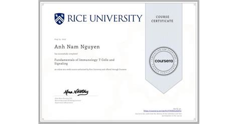 Nam Anh Nguyễn On Linkedin Completion Certificate For Fundamentals Of Immunology T Cells And