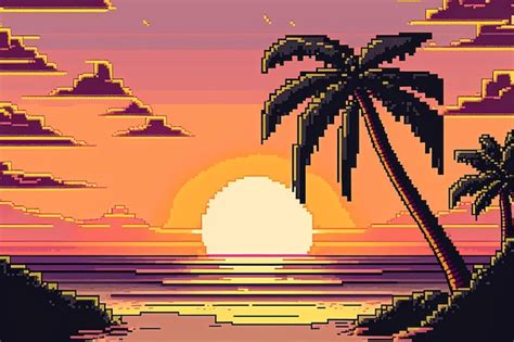 Premium Photo Pixel Art Sunset Background