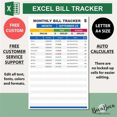 Excel Bill Tracker Template Monthly Bill Management Tool Track Paid