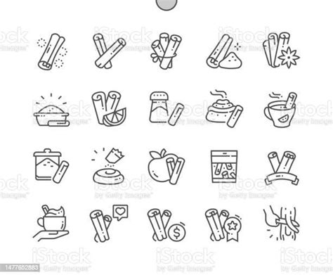 계 피 향기로운 향신료 계피의 압연 스틱 요리 조리법 및 가격 카페 메뉴 픽셀 완벽한 벡터 얇은 선 아이콘입니다 간단한 최소 픽토그램 계피에 대한 스톡 벡터 아트 및 기타